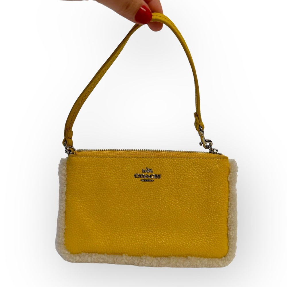 Coach Shearling Yellow Pebbled Leather Wristlet Clutc… - Gem